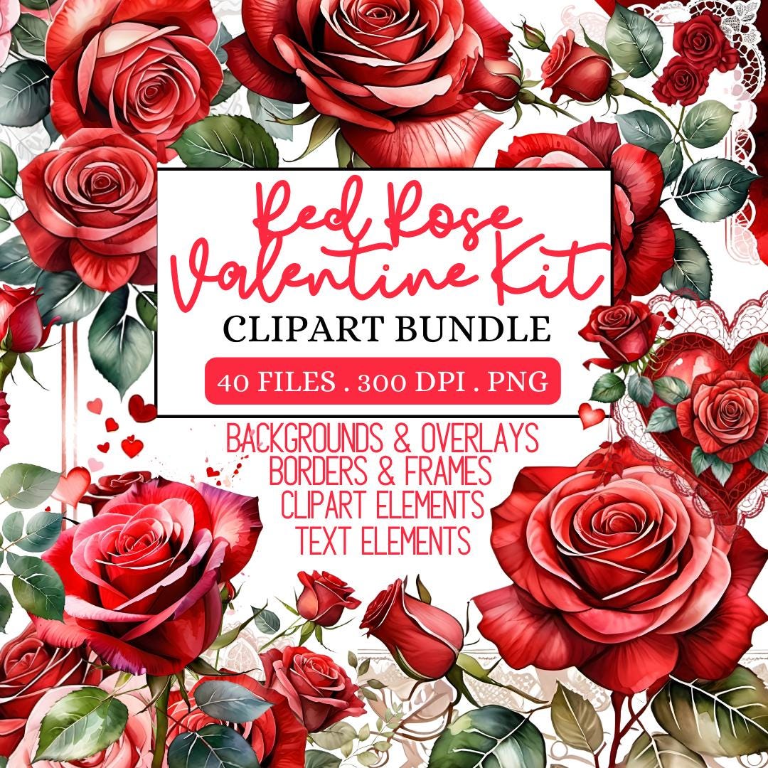 Red Rose Valentine Kit, Printable Valentines, Floral Make Your Own ...