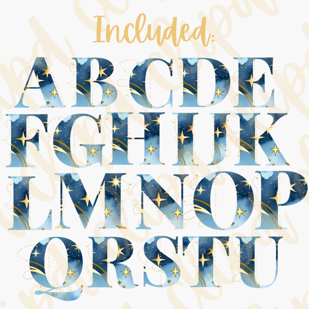 Celestial Letters Clipart Bundle, English Alphabet and Numbers Clipart ...