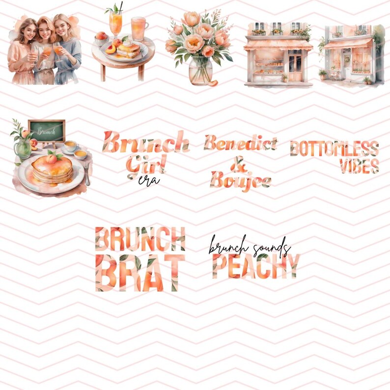 Brunch Sounds Peachy Clipart Bundle | Girly Brunch Aesthetic | Boujee ...