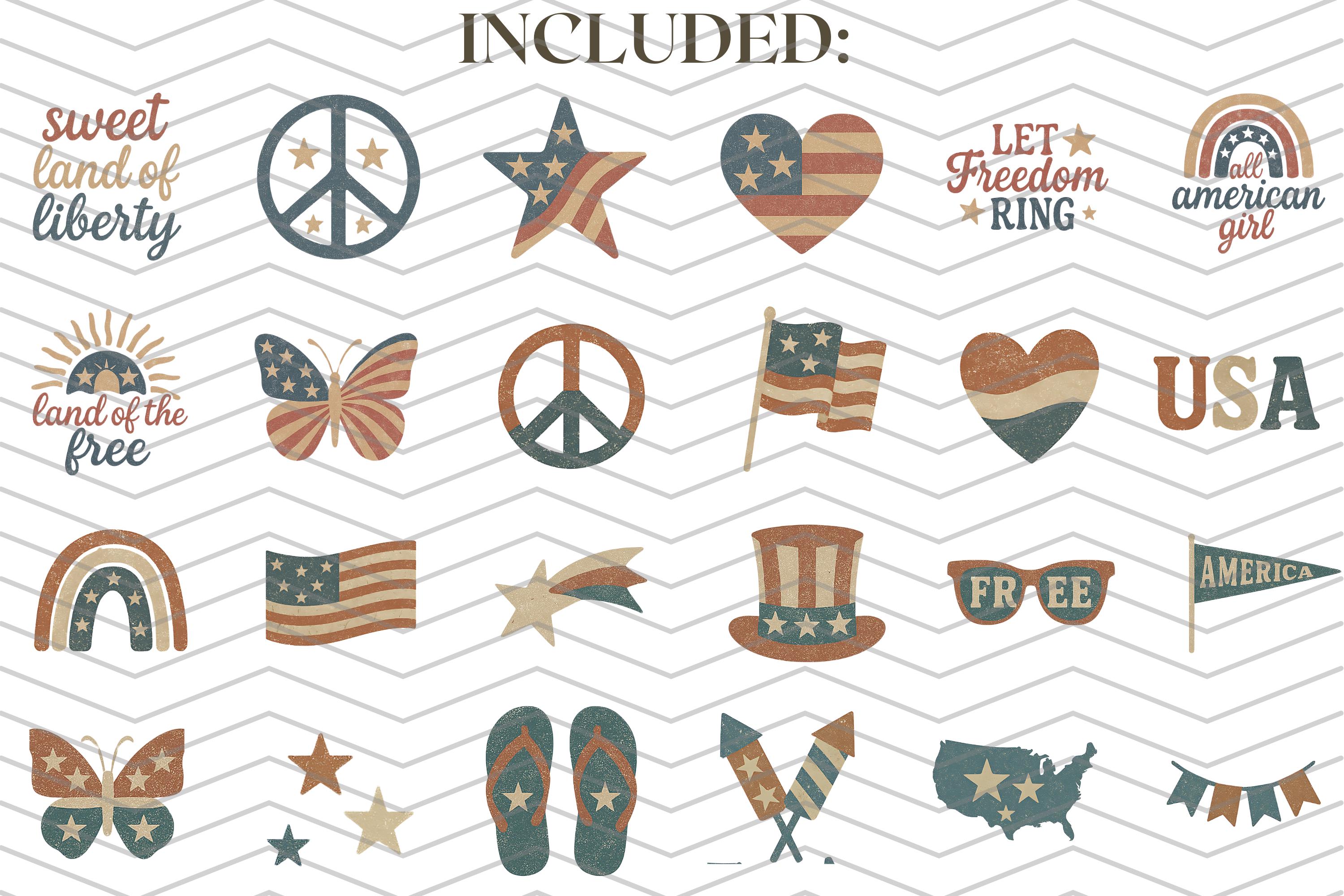 Boho Patriotic Clipart Bundle – 30 Retro 4th of July Pngs With Stars ...