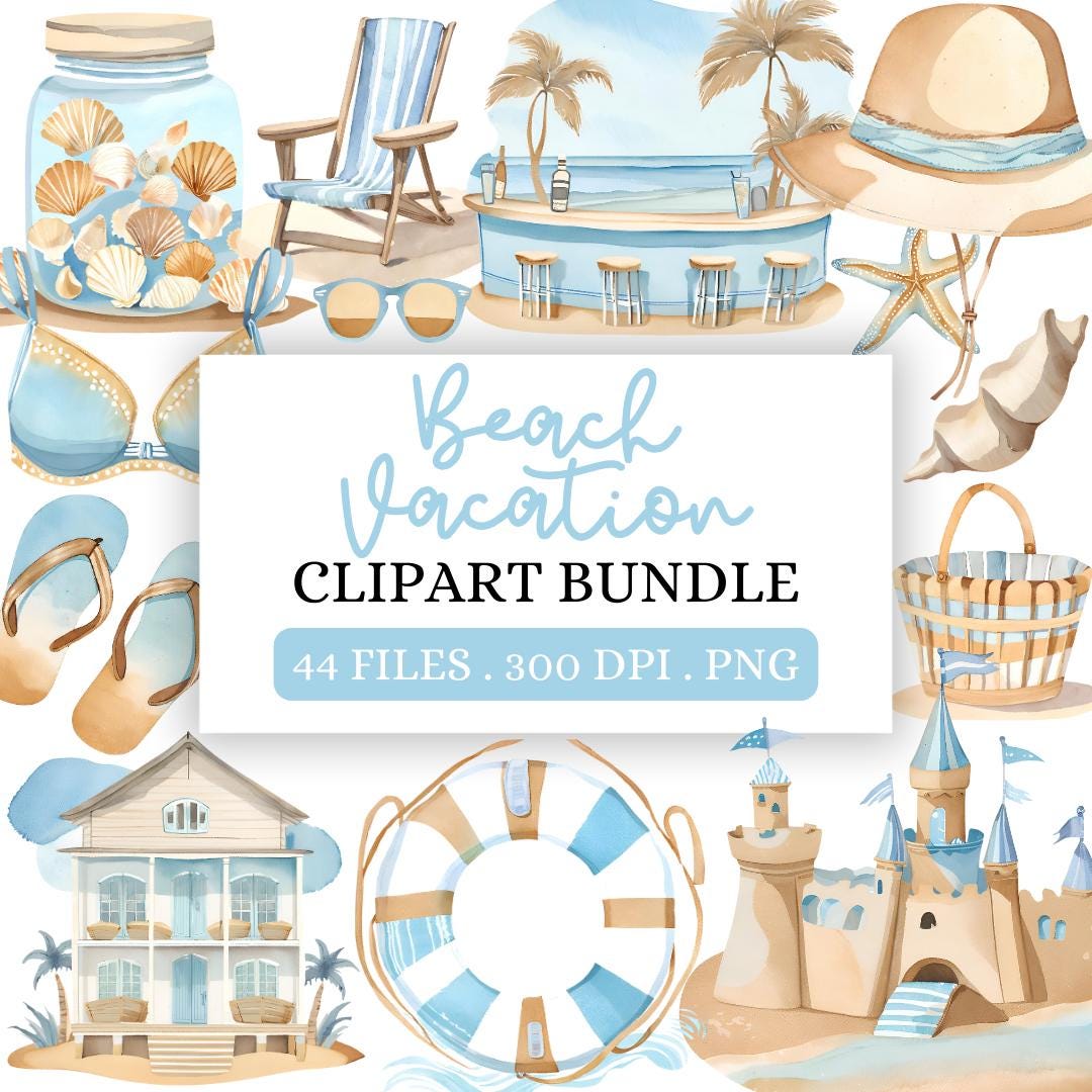 Beach Vacation Clipart, Summer Ocean Clip Art, Ocean Vacation Graphics ...