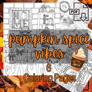 Pumpkin Spice Vibes Fall Coloring Pages, Hand-drawn Autumn Themed Adult ...