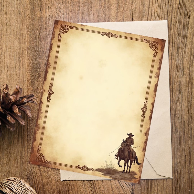 Vintage Western Stationery Digital Paper Pack - Cowboy Aged Paper ...