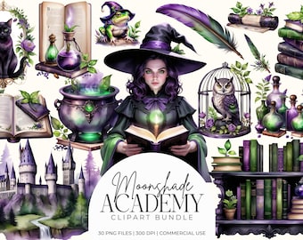 Moonshade Academy Clipart Bundle | Witchy School Pngs, Purple Magic ...