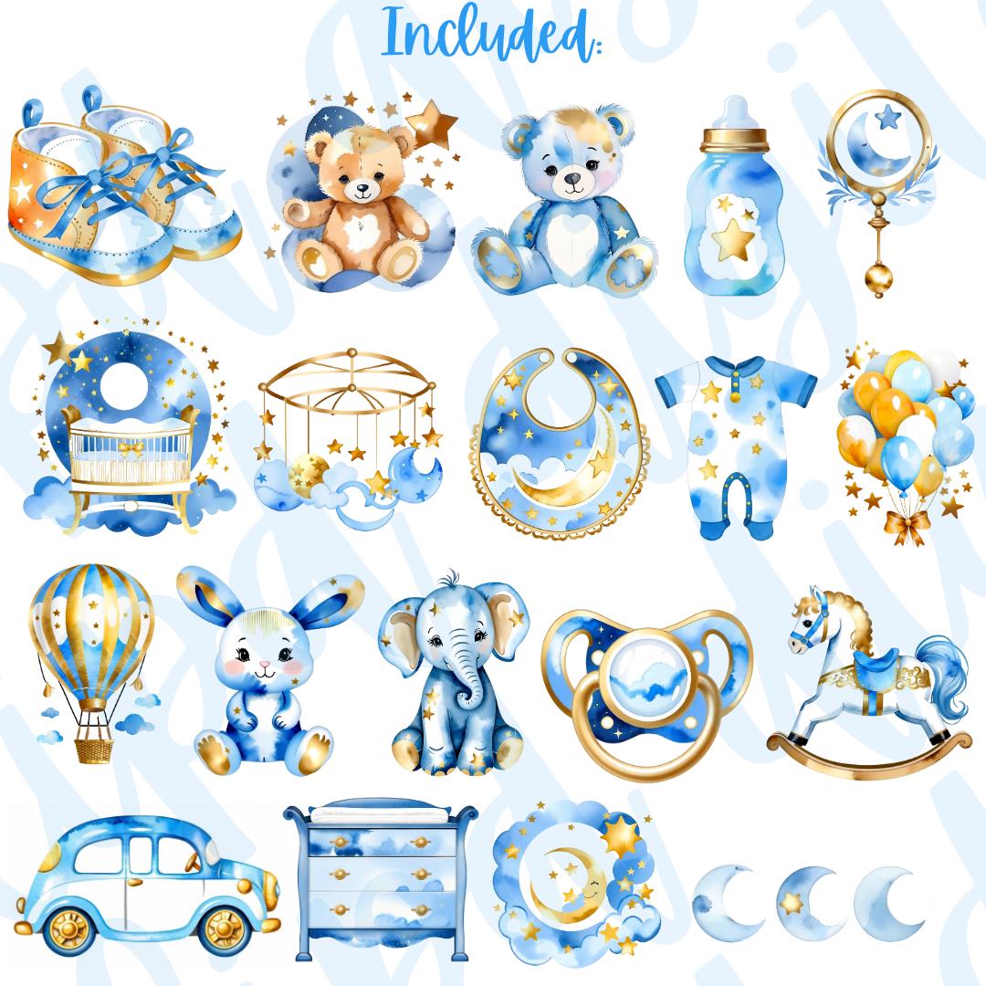 Celestial Baby Clipart Bundle, Stars and Moon Baby Shower Clip Art ...