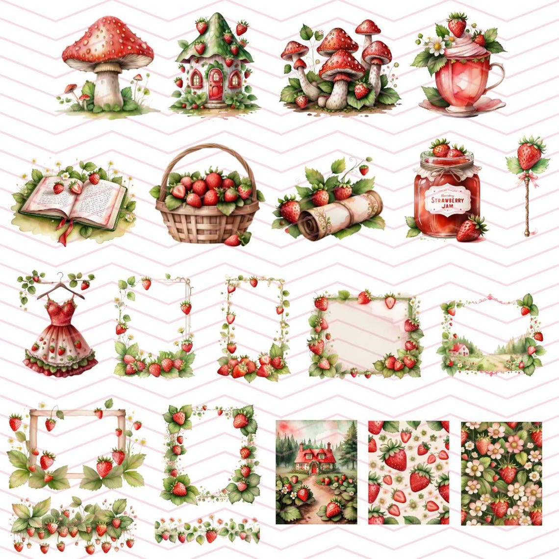 Strawberry Fairy Garden Clipart Bundle – Whimsical Fairycore Graphics ...