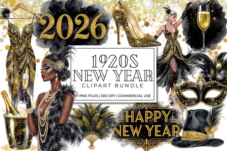 1920s New Year’s Eve Clipart Bundle | Art Deco Roaring Twenties Party ...