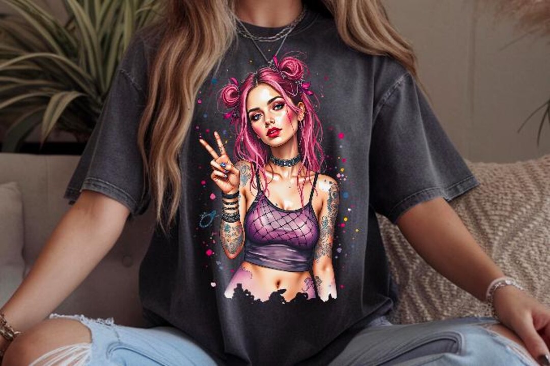 Punk Rock Princess PNG Sublimation Graphic | Pink Hair Girl Peace Sign ...