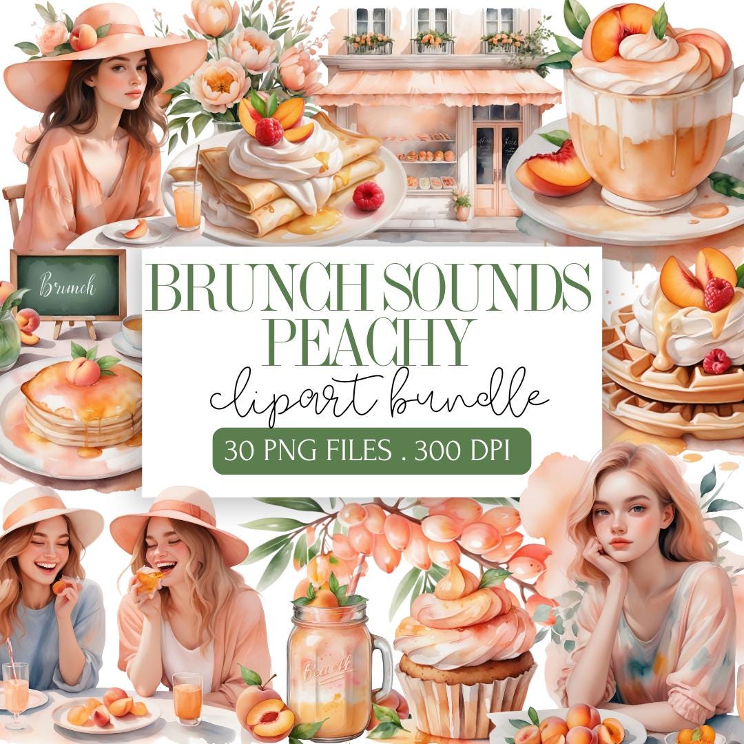 Brunch Sounds Peachy Clipart Bundle | Girly Brunch Aesthetic | Boujee ...