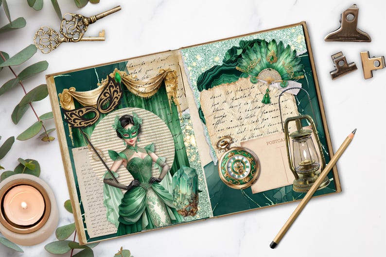 Emerald Masquerade Ball Clipart Bundle – Green and Gold Masquerade ...