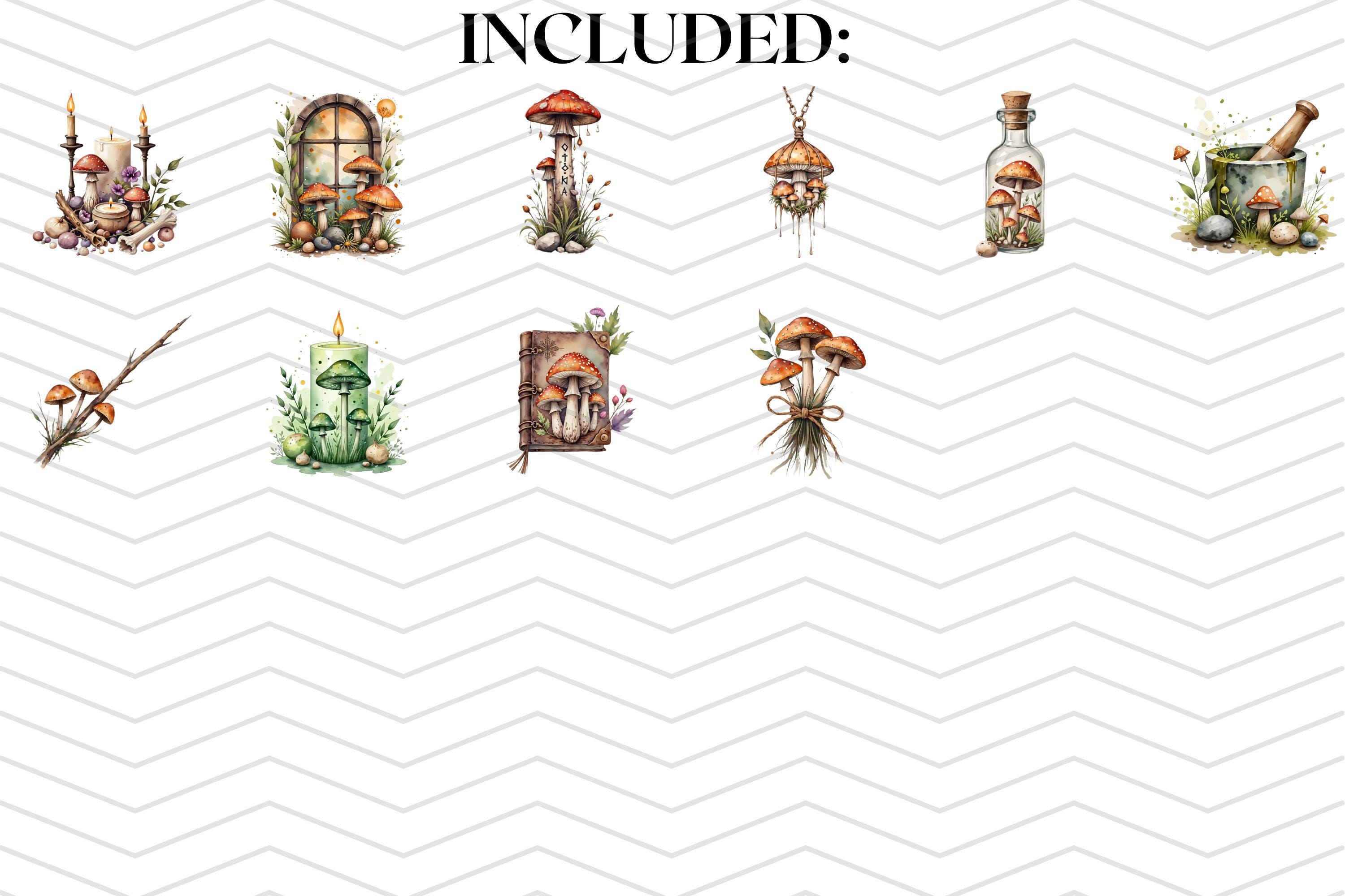 Mushroom Witchcraft Clipart, Dark Fairy Forest Witches, Trippy Fungal ...