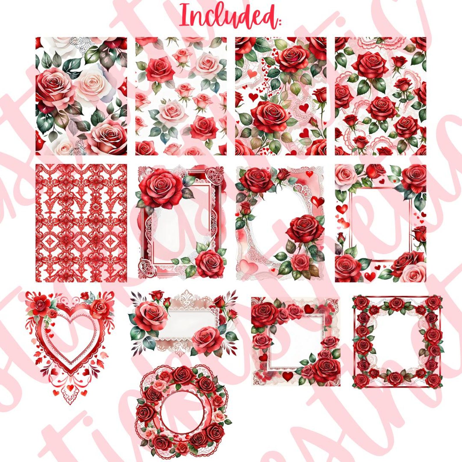 Red Rose Valentine Kit, Printable Valentines, Floral Make Your Own ...