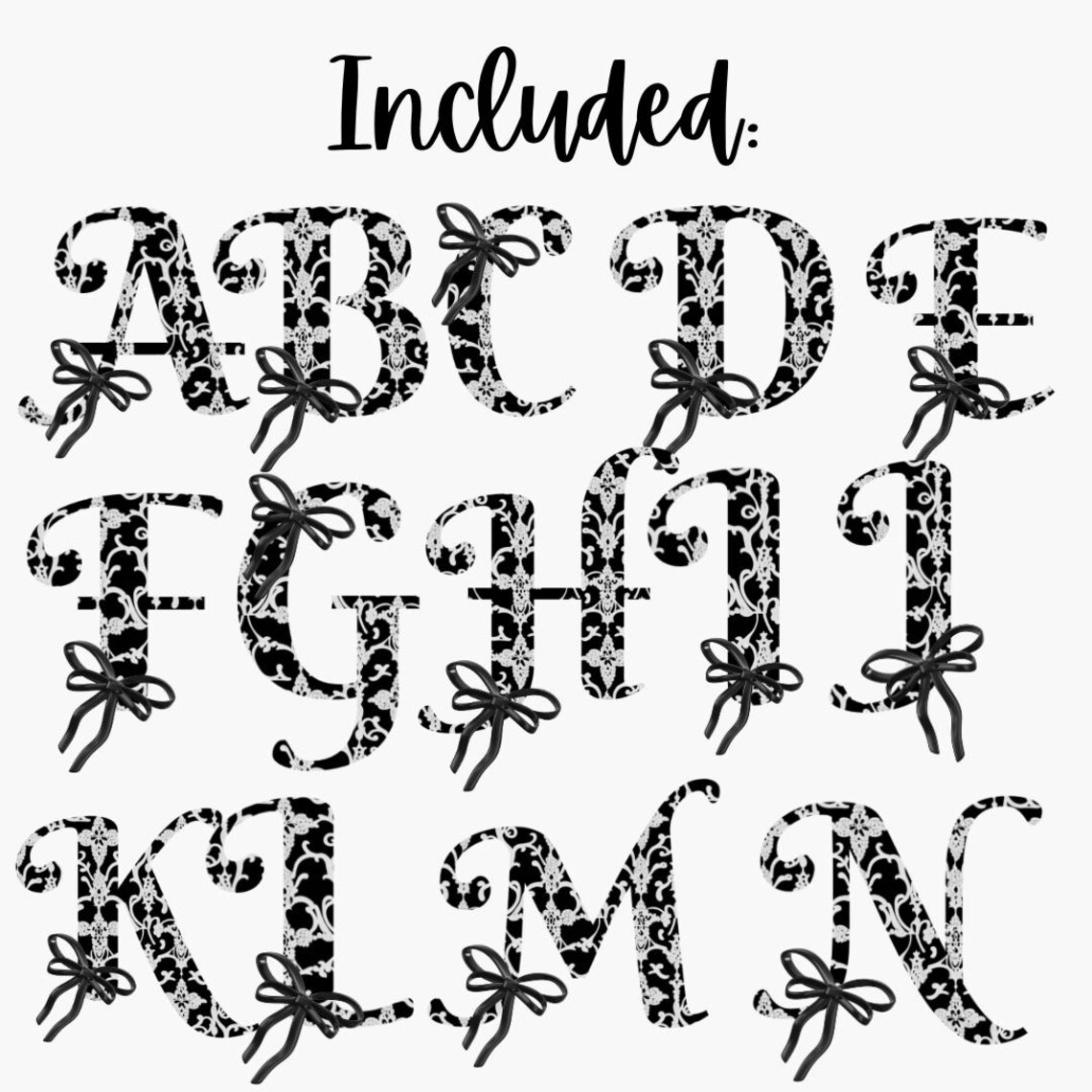 Gothic Lace Letters Clipart Bundle, English Alphabet and Numbers ...
