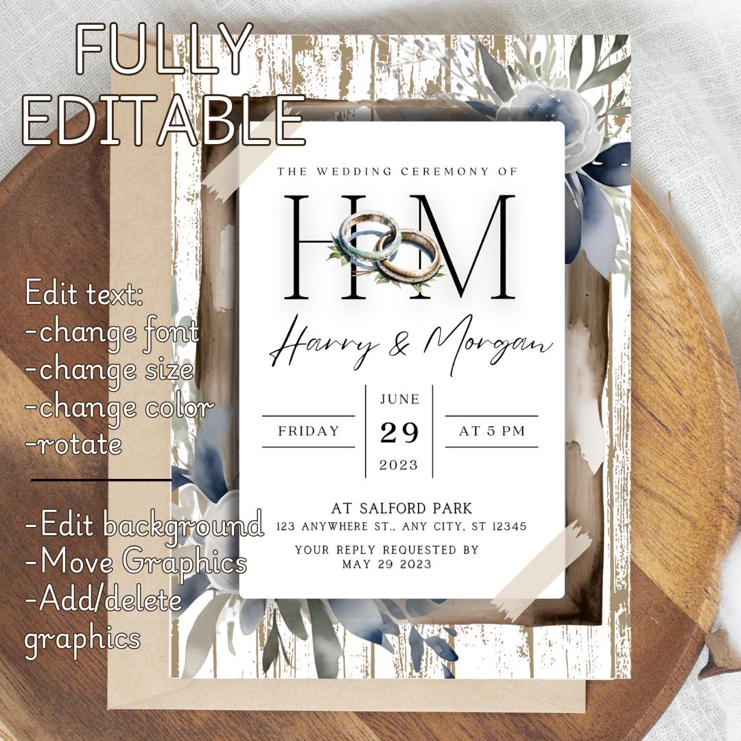 Editable Farmhouse Wedding Invitation Template, Printable Wedding ...