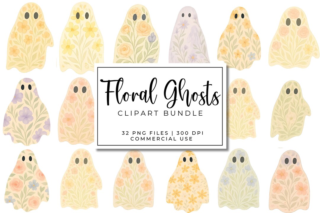 Floral Ghost Clipart Bundle – Watercolor Pastel Flower Ghost Pngs, Cute ...