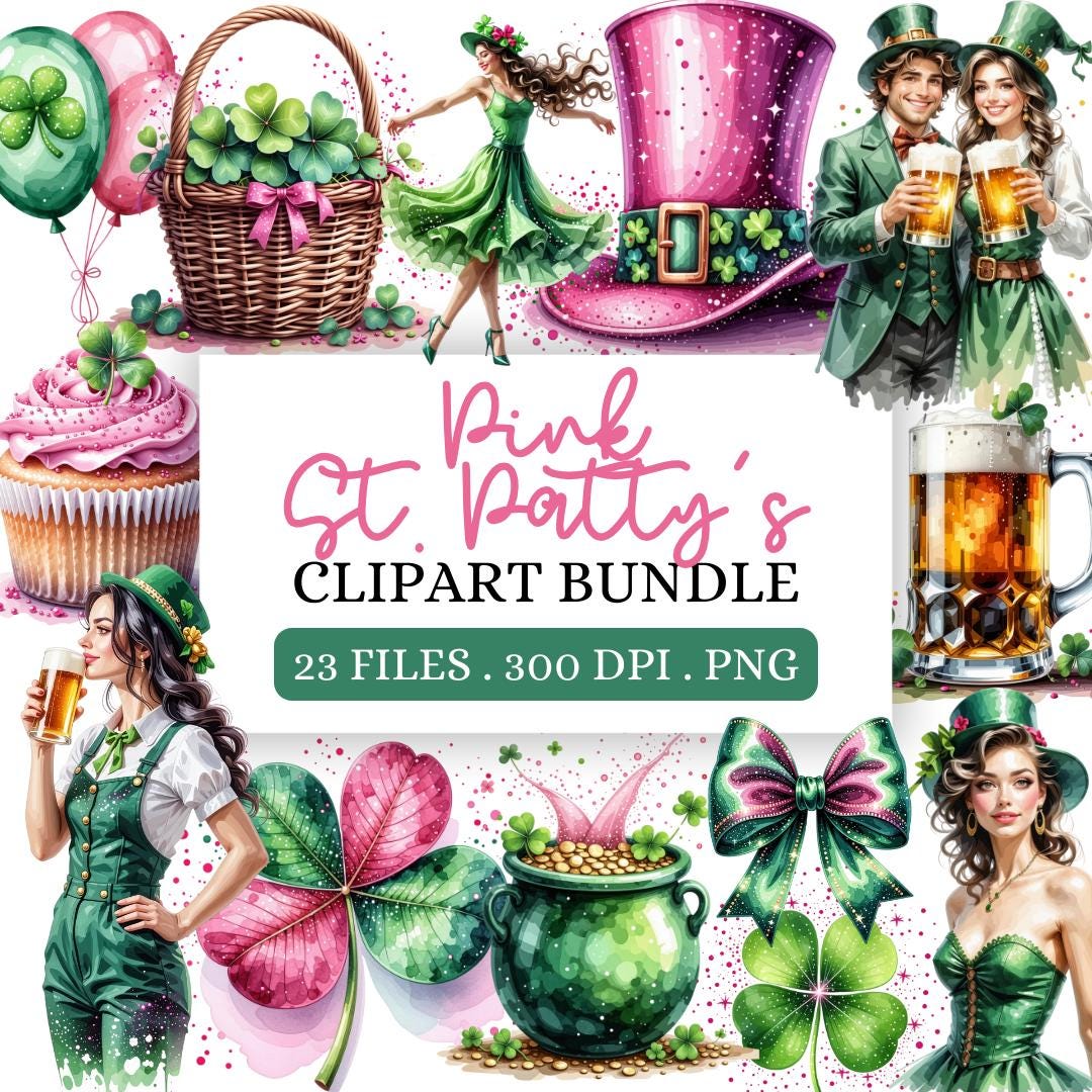 Pink St. Patrick's Day Clipart Bundle, Pink St. Patty's Clip Art, Girly ...
