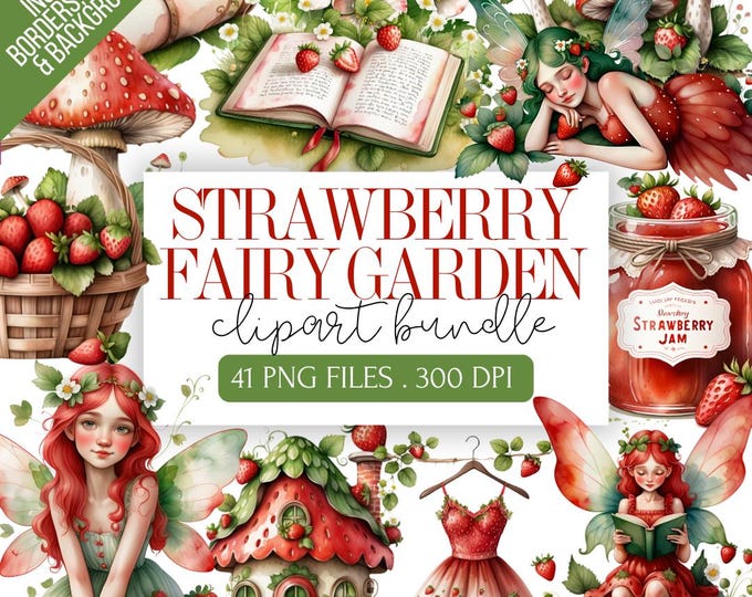 Strawberry Fairy Garden Clipart Bundle – Whimsical Fairycore Graphics ...