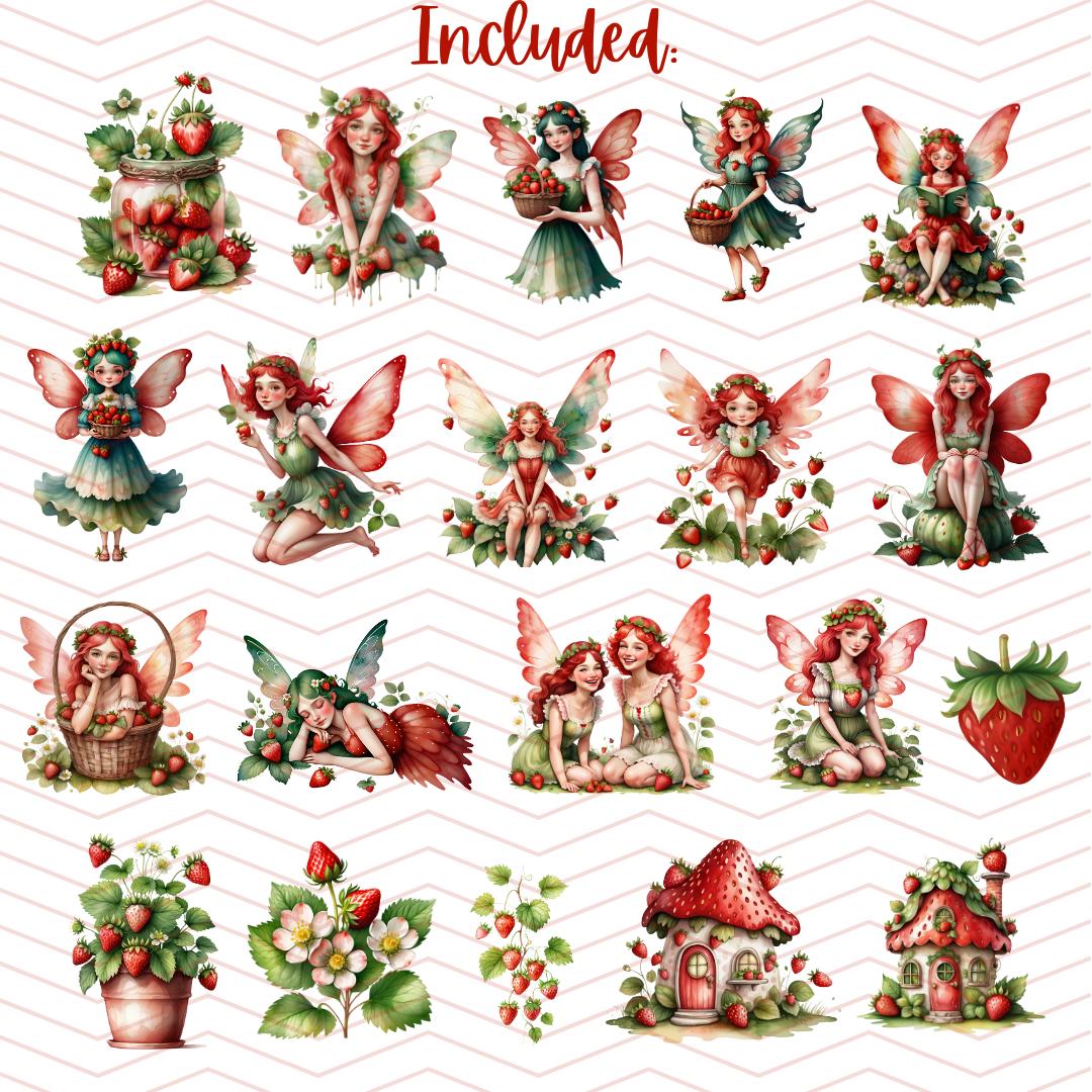 Strawberry Fairy Garden Clipart Bundle – Whimsical Fairycore Graphics ...