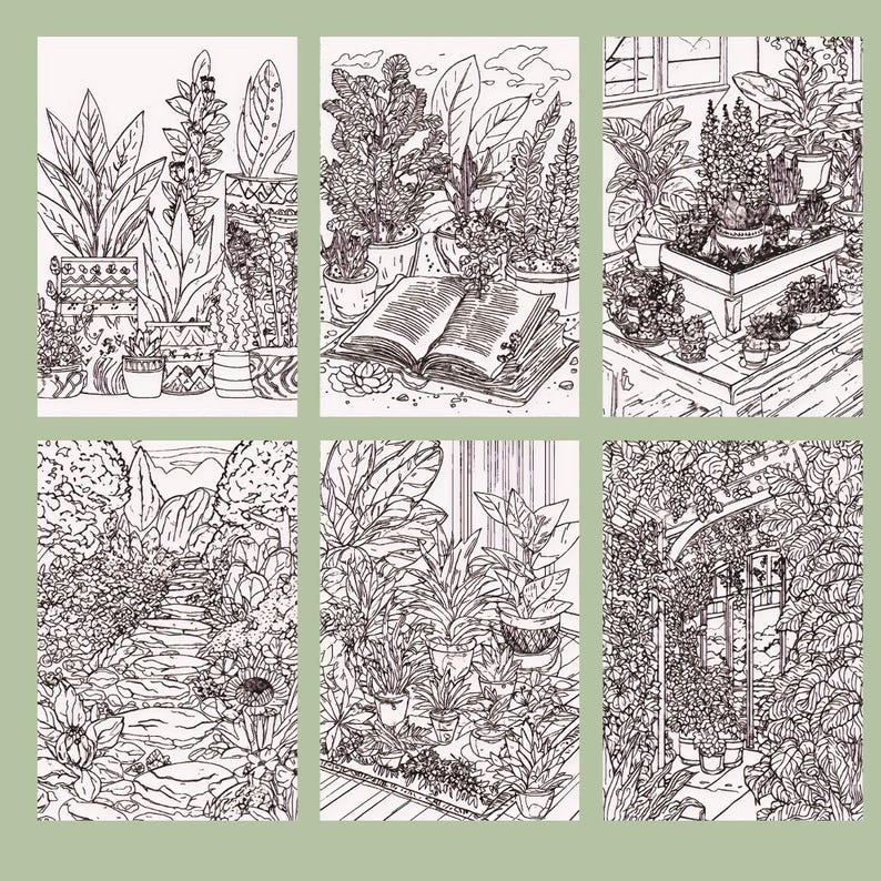 12 Boho Botanical Adult Coloring Pages, Plant and Garden Digital ...