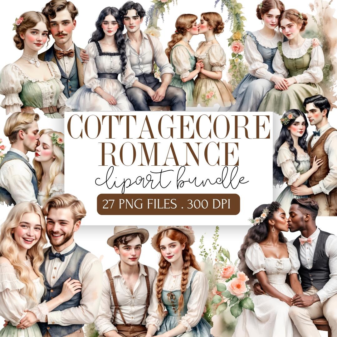 Cottagecore Romance Clipart | Vintage 1900s Couples PNG | Rustic Love ...