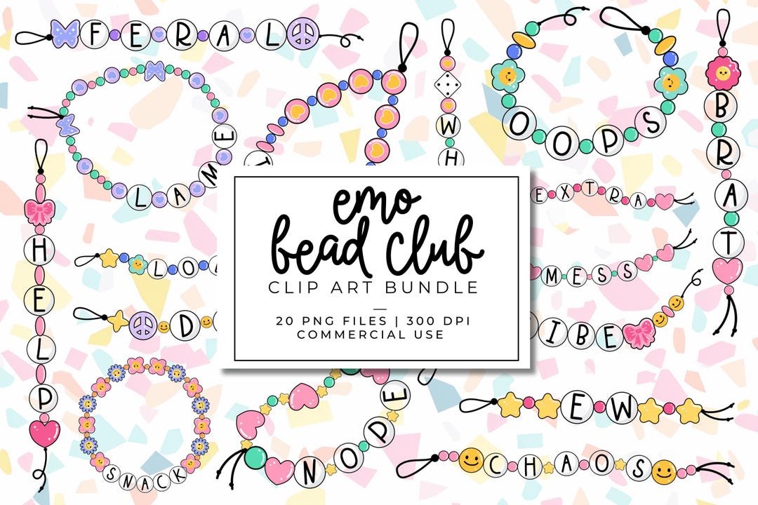 Emo Bead Club Clipart Bundle, Funny Friendship Bracelet Word Art, Short ...