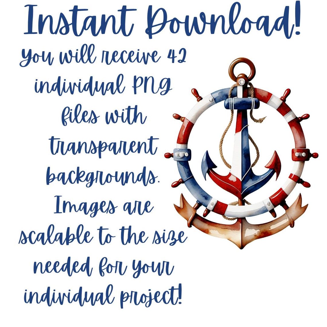 Vintage Nautical Clipart Bundle, Sailor Clip Art, Red White and Blue ...