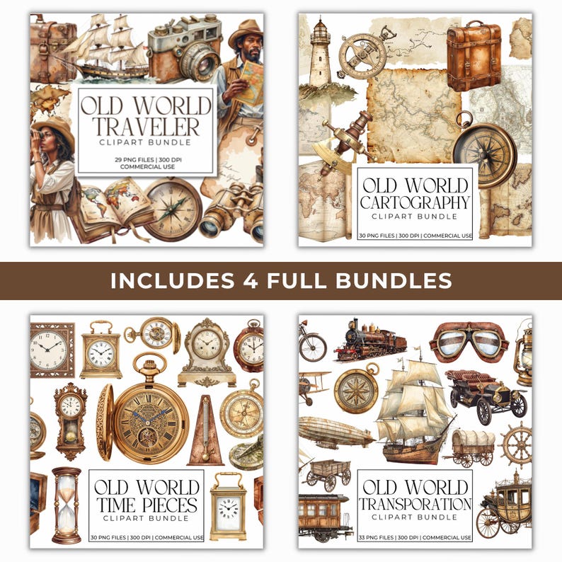 Old World Explorer Mega Clipart Collection | Maps, Timepieces, Traveler ...