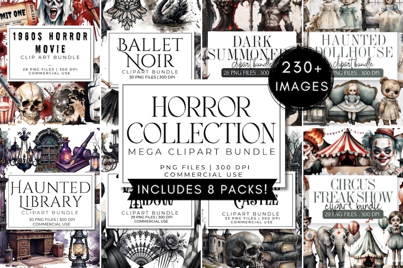 Horror Clipart Collection Mega Bundle | Haunted Library, Dark Summoners ...