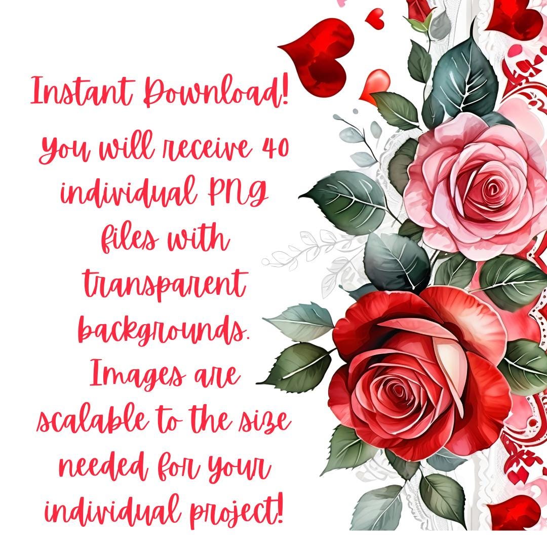 Red Rose Valentine Kit, Printable Valentines, Floral Make Your Own ...