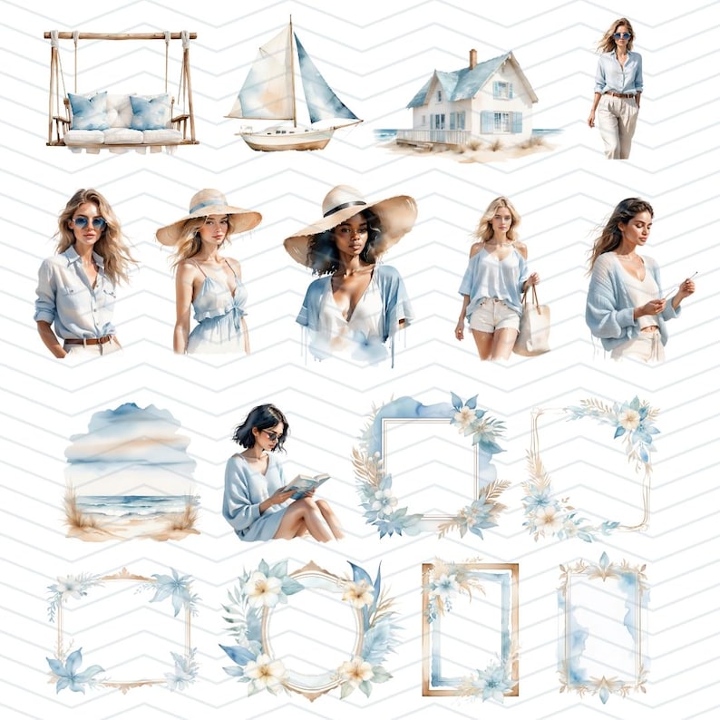 Coastal Grandma Aesthetic Clipart Bundle | Beachy Summer Pngs | Ocean ...