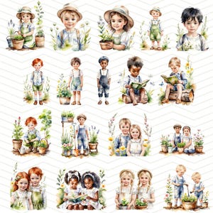 Spring Cottagecore Tots Clipart Bundle – Watercolor Little Kids, Rustic ...