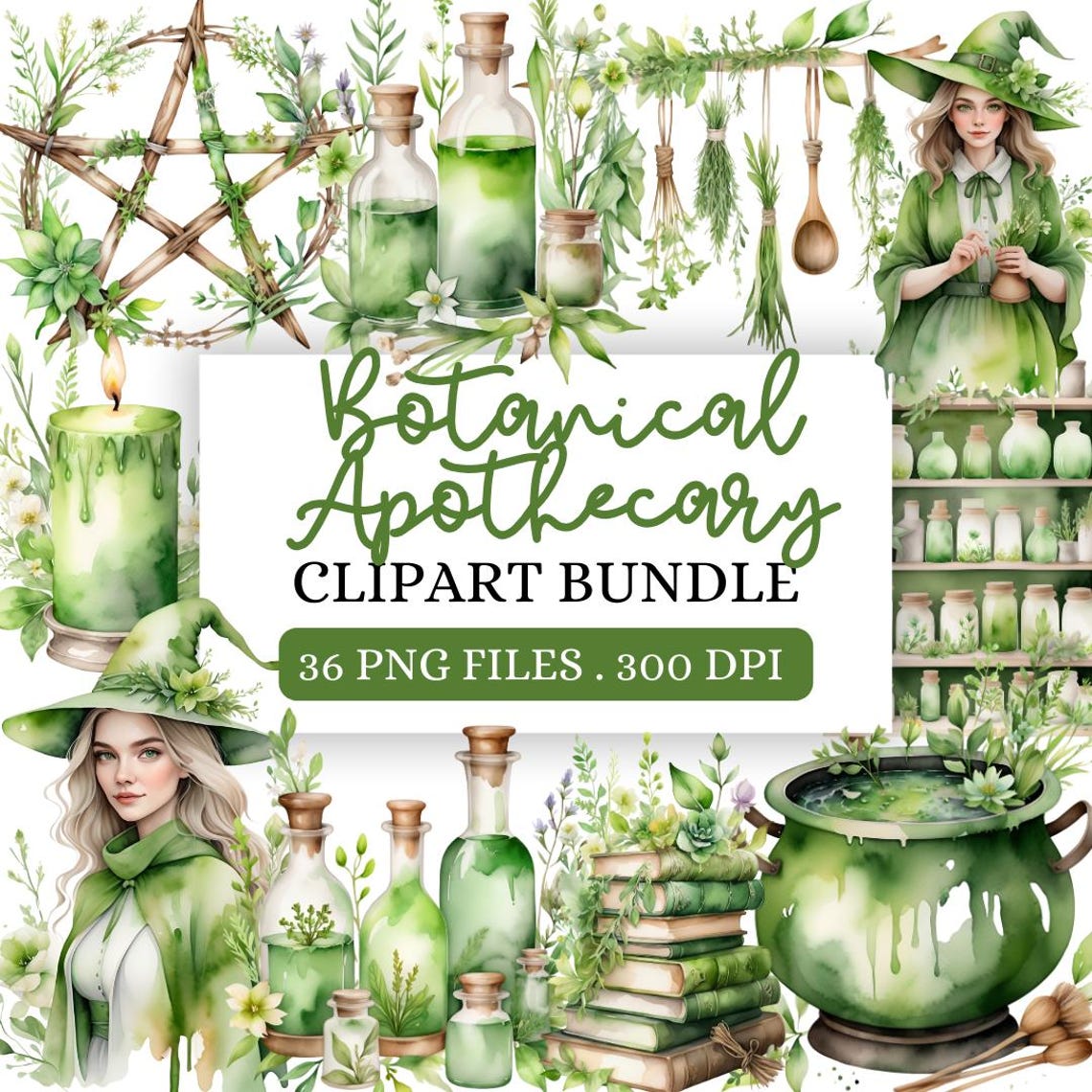 Spring Witch’s Apothecary Clipart | Botanical Witch PNG, Herbal Magic ...