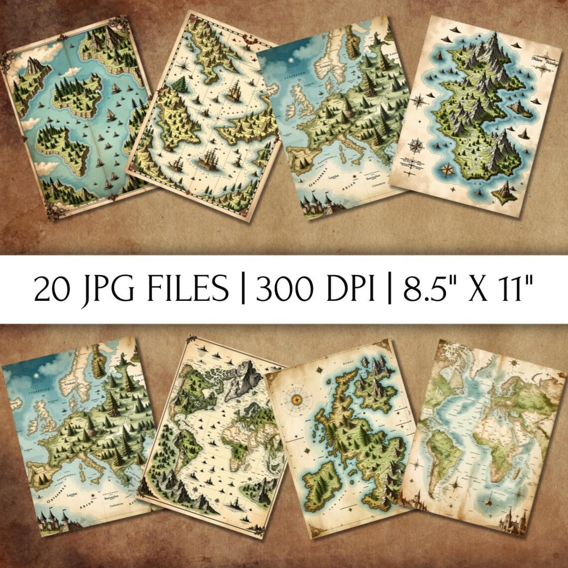 Fantasy Map Digital Paper Pack | Vintage RPG Cartography Backgrounds ...