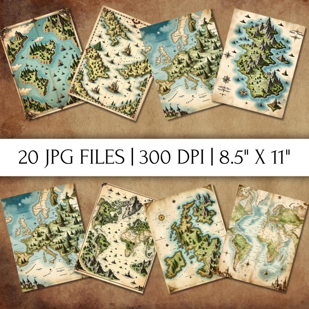 Fantasy Map Digital Paper Pack | Vintage RPG Cartography Backgrounds ...