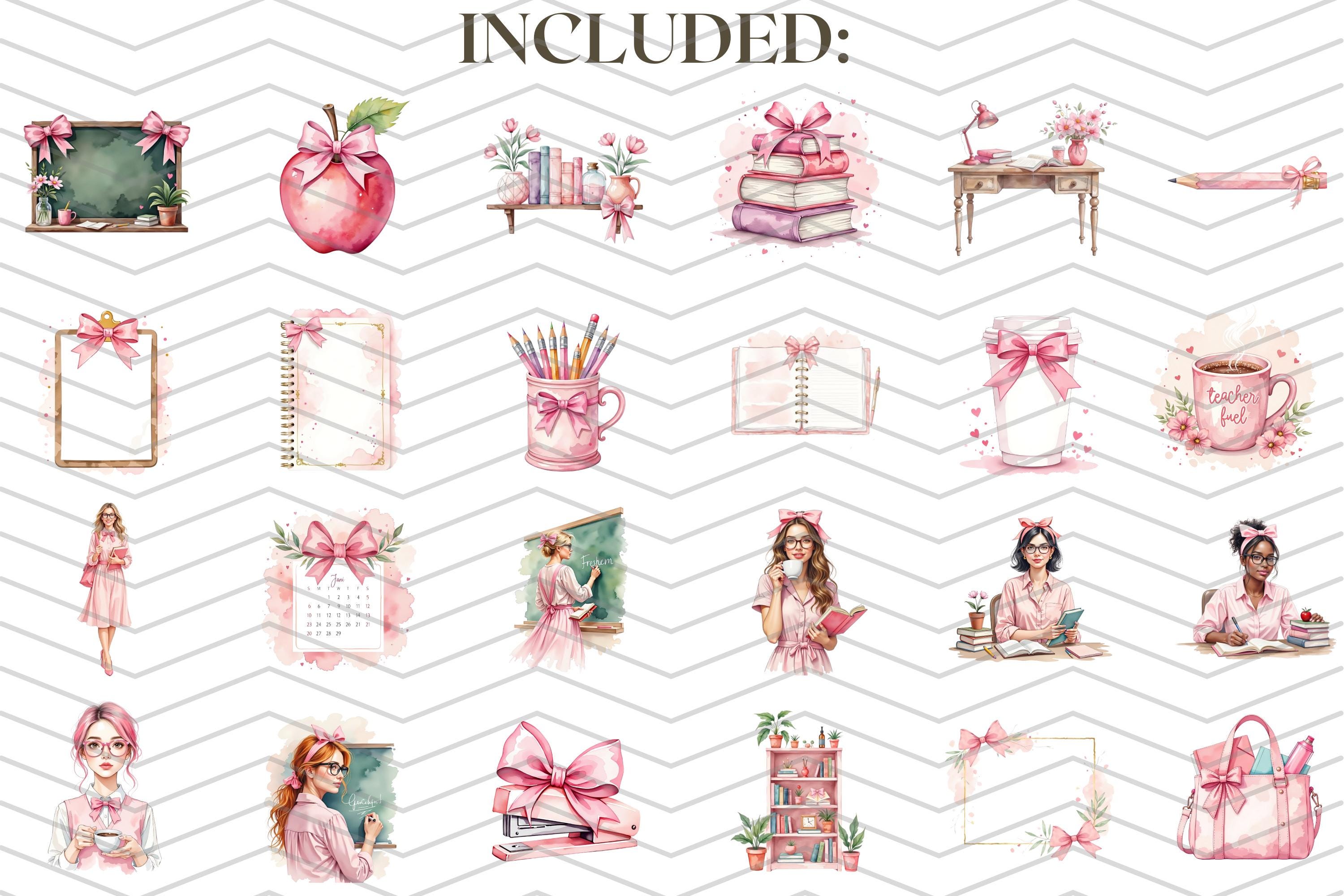 Coquette Teacher Clipart Bundle | Pink School Pngs | Cute Teacher ...