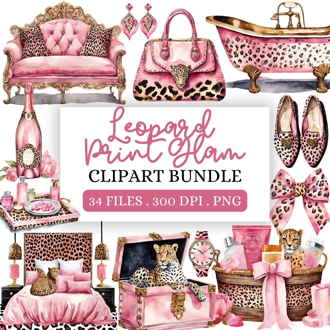 Pink & Leopard Print Glam Clip Art | Luxury Fashion Spa PNG | Chic ...