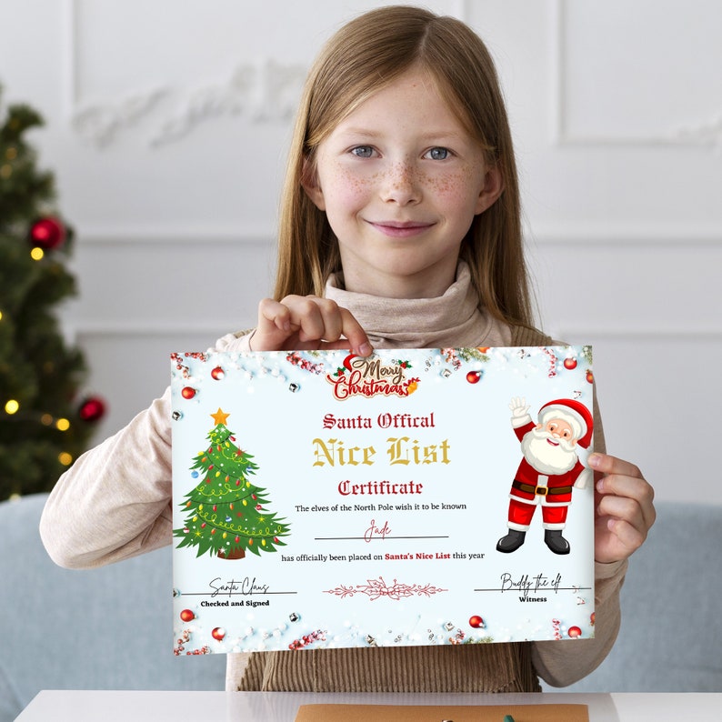 EDITABLE Nice Certificate Personalised Signed by Santa and - Etsy