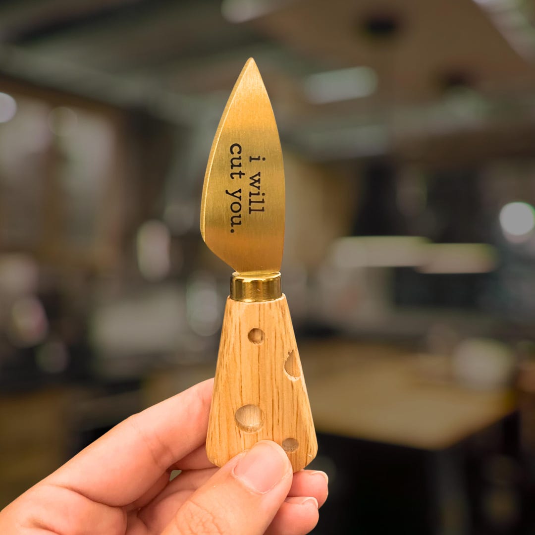 I Will Cut You Laser Engraved Gold Tone Stainless Steel Cheese Knife ...