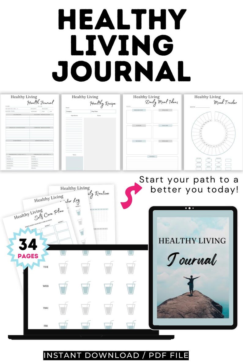 Healthy Living Journal Track Daily Activities Boost Motivation Achieve ...