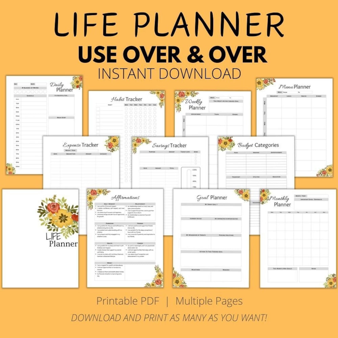 Printable Life Planner Organize Tasks Easy to Use Inspirational Goals ...