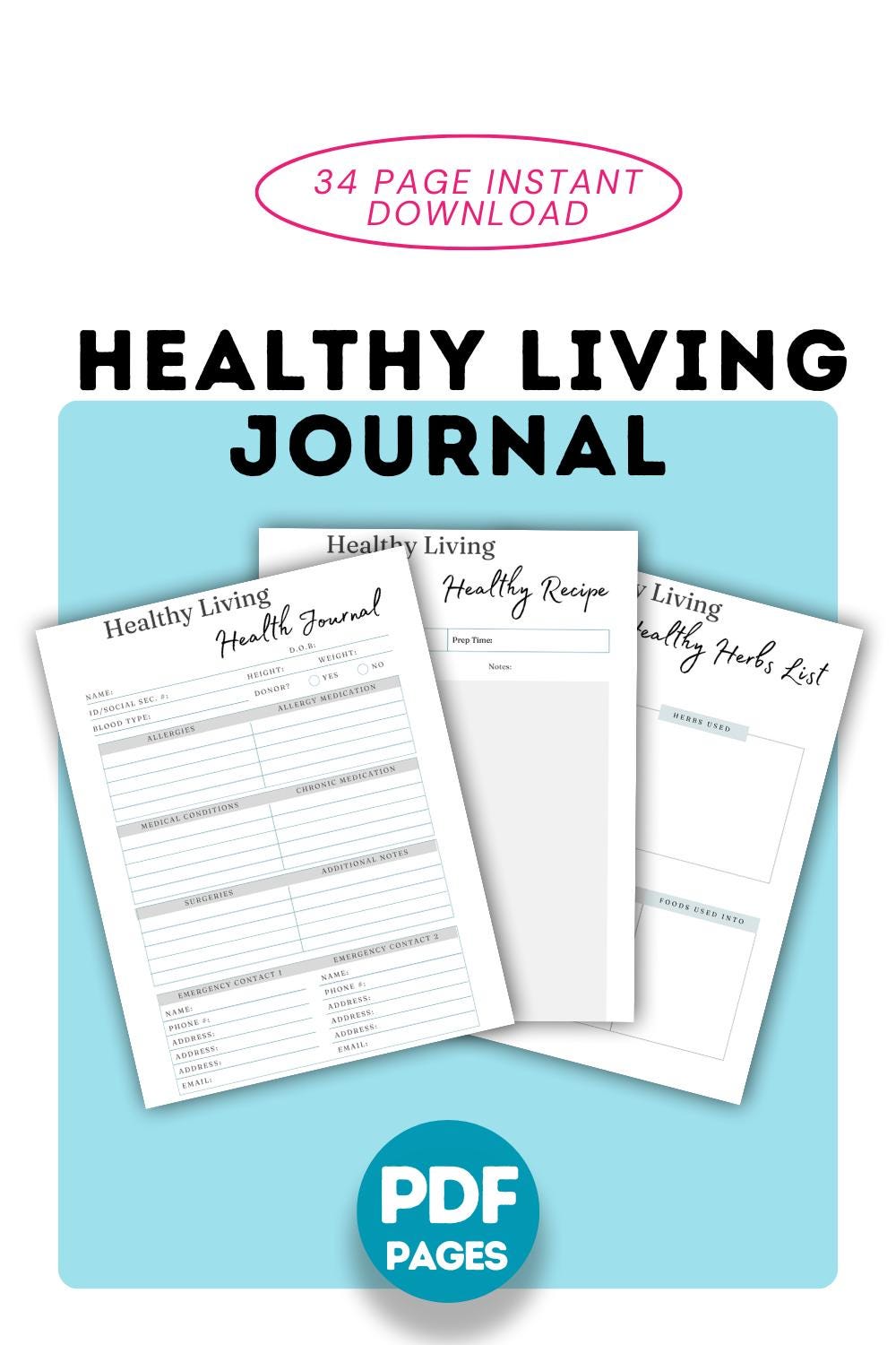 Healthy Living Journal Track Daily Activities Boost Motivation Achieve ...