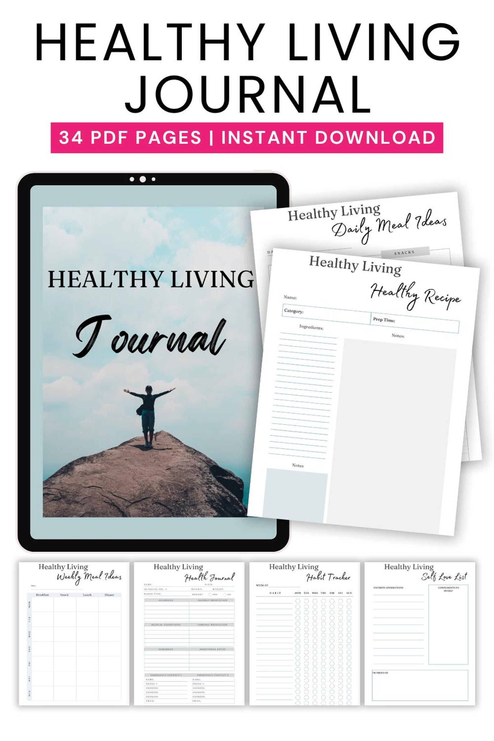 Healthy Living Journal Track Daily Activities Boost Motivation Achieve ...