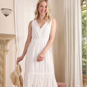White V-neckline Embroidered Tiered Dress, Sundresses for Women ...