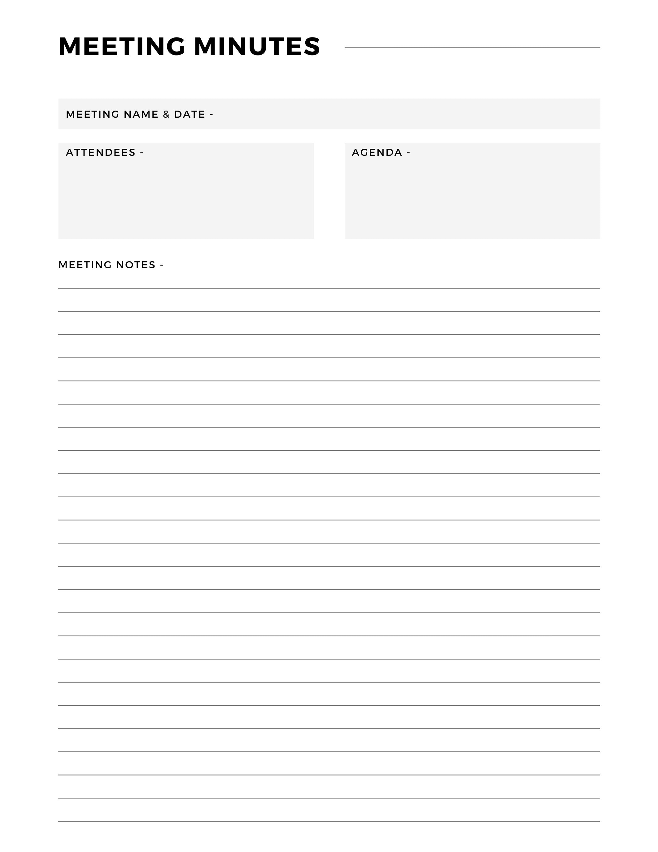 Professional Meeting Minutes Template | Editable PDF for Business Notes ...