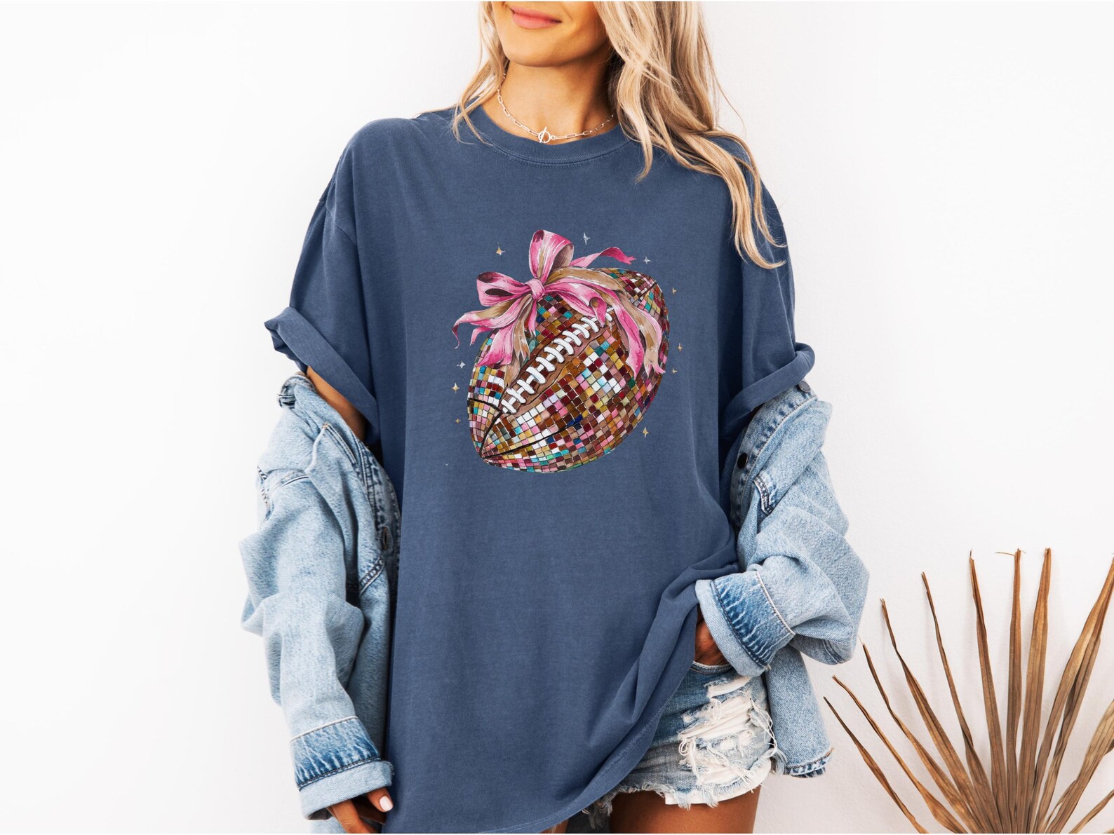 Disco Football With Ribbon Shirt Disco Football Bow Tee Football Ribbon ...