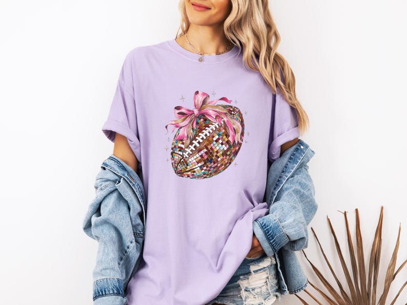 Disco Football With Ribbon Shirt Disco Football Bow Tee Football Ribbon ...