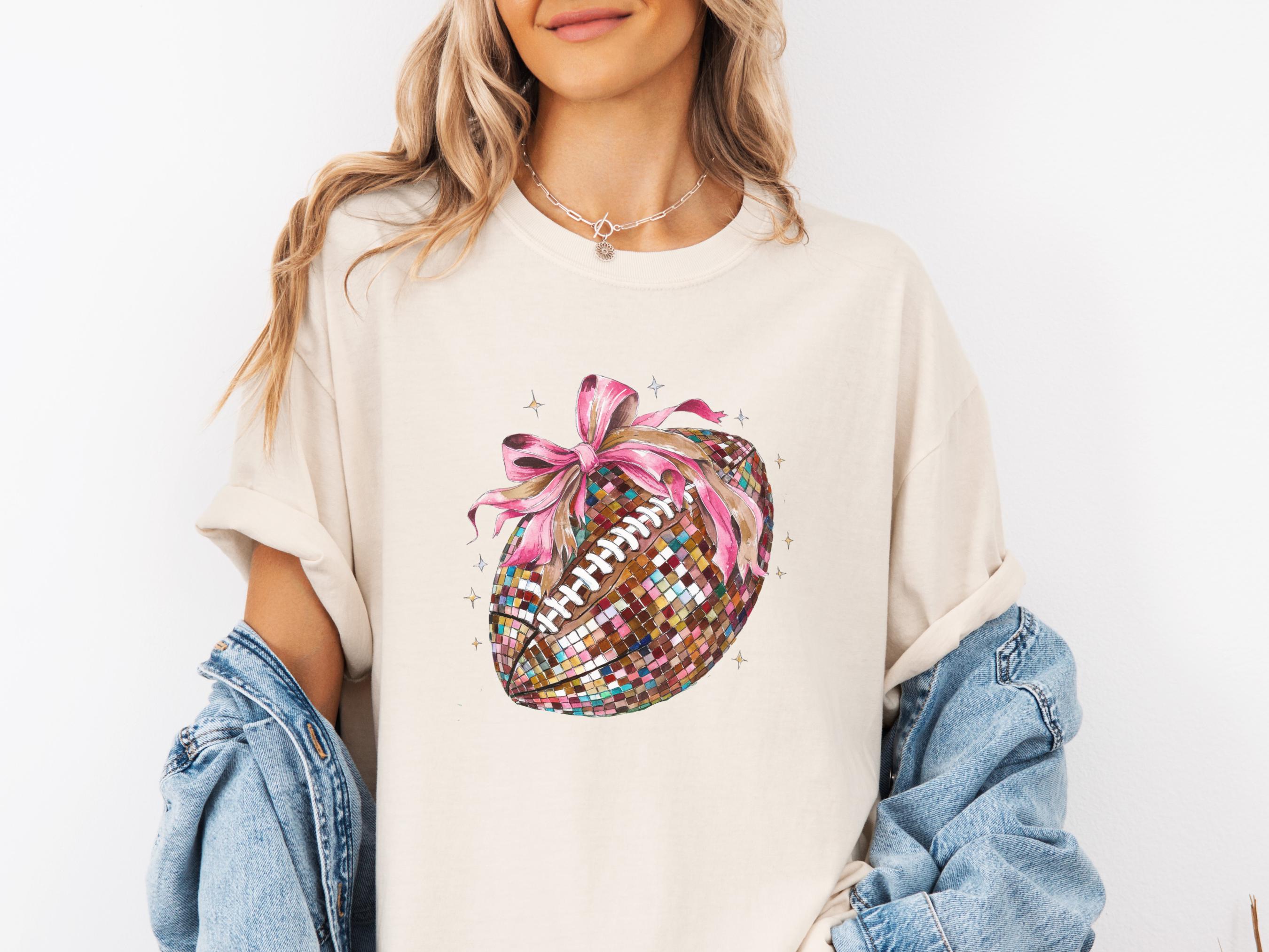 Disco Football With Ribbon Shirt Disco Football Bow Tee Football Ribbon ...