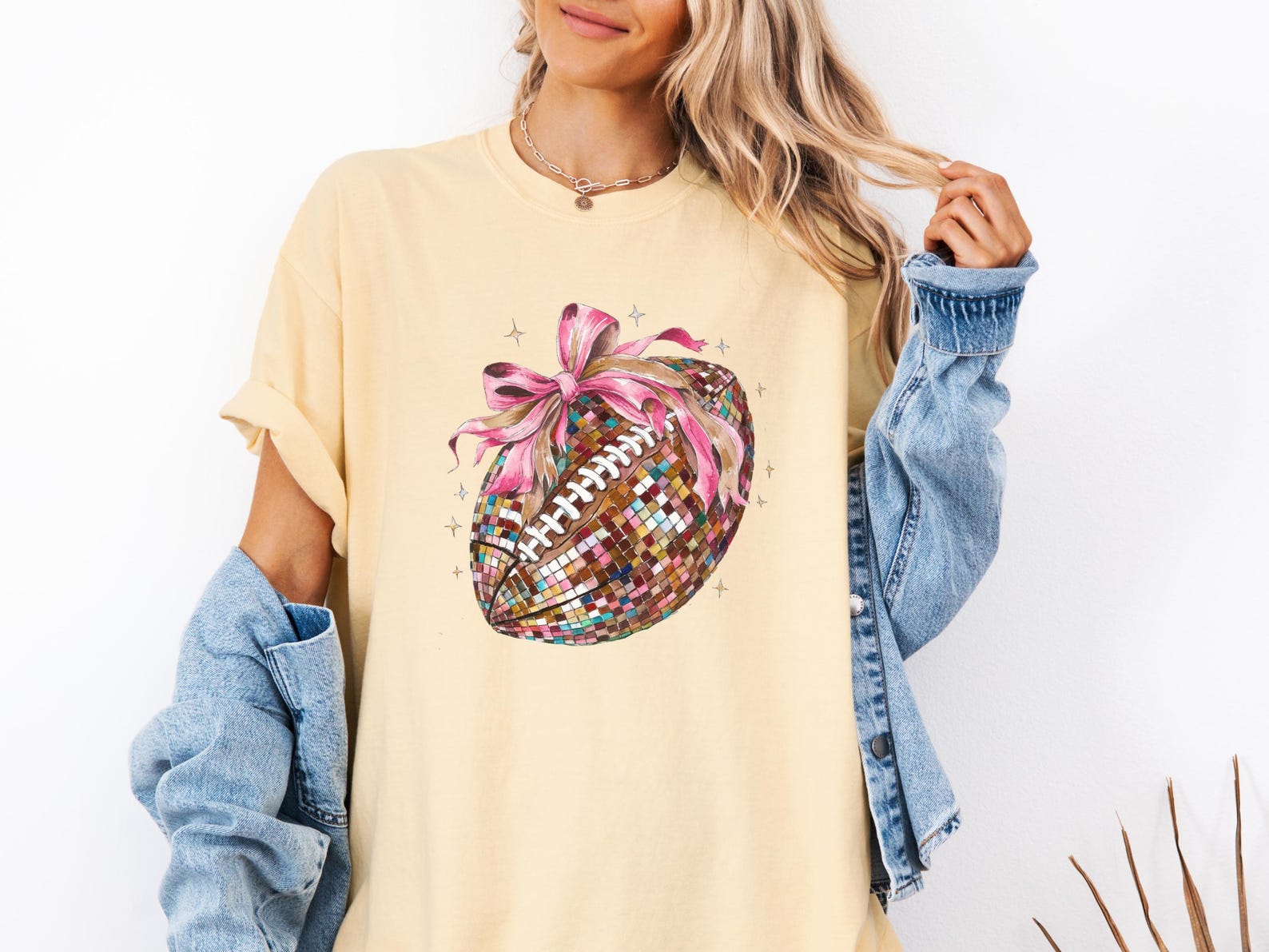 Disco Football With Ribbon Shirt Disco Football Bow Tee Football Ribbon ...