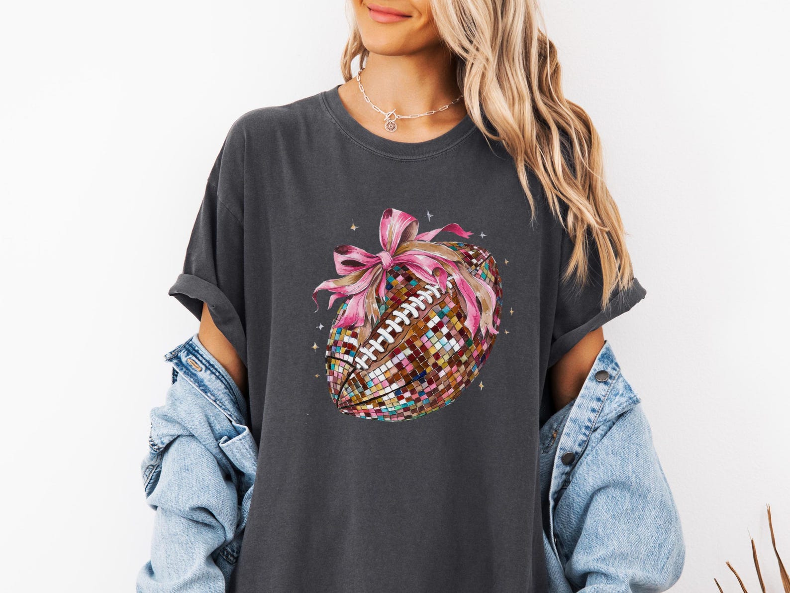 Disco Football With Ribbon Shirt Disco Football Bow Tee Football Ribbon ...