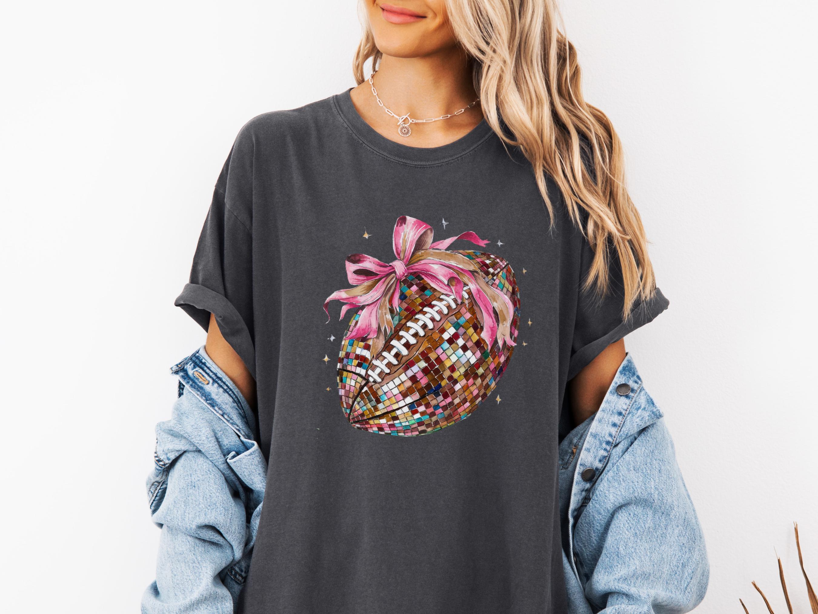 Disco Football With Ribbon Shirt Disco Football Bow Tee Football Ribbon ...